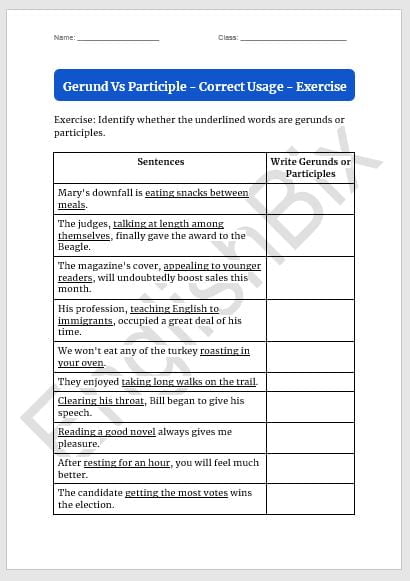 Test If You Know How to Use Gerund vs Participle - Worksheet - EnglishBix