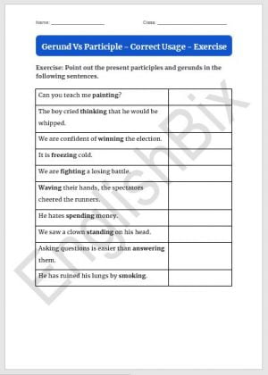 Test If You Know How to Use Gerund vs Participle - Worksheet - EnglishBix