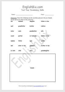 Find Female Family words and write them in the box - EnglishBix