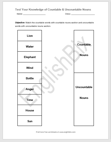 Match the Words by Checking If They are Countable or Uncountable ...