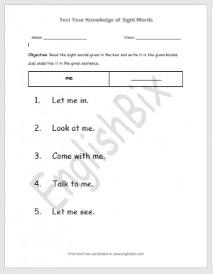 ME Sight Word Sentences Worksheet - EnglishBix
