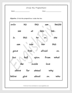 Circle the Prepositions Worksheets & Printables - EnglishBix