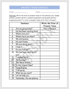 Types of Present Tense Worksheets & Printables - EnglishBix