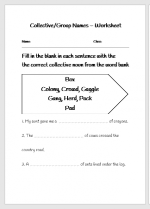 Fill Words in Sentences Using Collective Noun Word Bank - EnglishBix