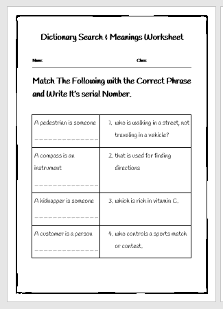 Match Correct Phrase and Write It's Serial Number in Blank - EnglishBix