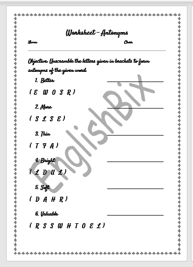 Unscramble the Letter & Choose the Appropriate Word - Antonyms - EnglishBix