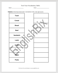 Write List of Food Words in Alphabetical Order - EnglishBix