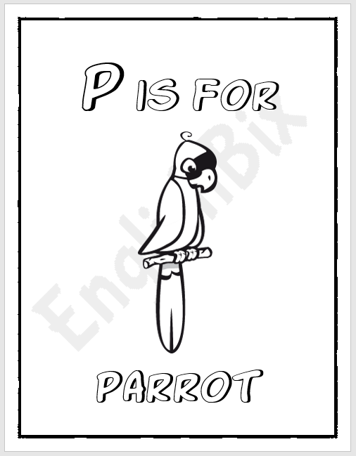 Letter P Pictures Coloring Book for Kids - EnglishBix