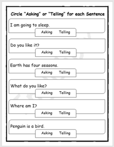 Identify Asking and Telling Sentences Workbook - EnglishBix