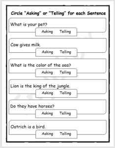 Identify Asking and Telling Sentences Workbook - EnglishBix