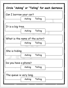 Identify Asking and Telling Sentences Workbook - EnglishBix