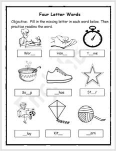 Four-Letter Words Picture Naming Worksheet - EnglishBix