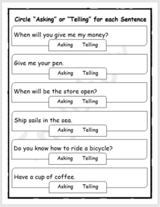Identify Asking and Telling Sentences Workbook - EnglishBix