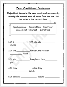Zero Conditional Sentences Exercise Workbook - EnglishBix