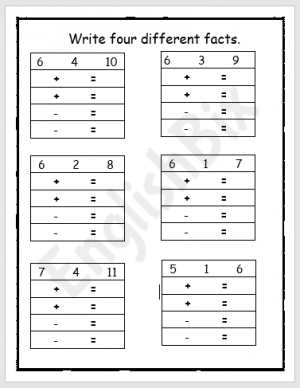 Number Triplets Facts Activity Worksheet - EnglishBix