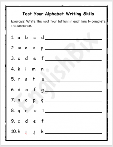 Alphabet Sequence Test Activities Workbook - EnglishBix