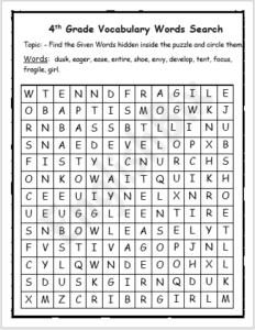 Fourth Grade Word Search Puzzles Printable Workbook - EnglishBix