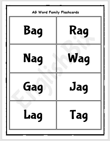 AG Word Family Activity Worksheets for Kids - EnglishBix