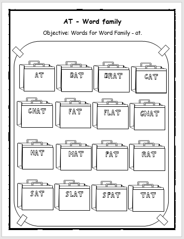 AT Word Family Activities Worksheet for Kindergarten - EnglishBix