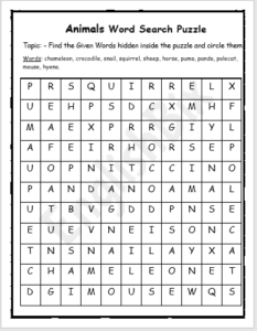 Animals Word Search Puzzles Printable Workbook - EnglishBix