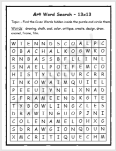 Art Terms Word Search Puzzles Printables - EnglishBix