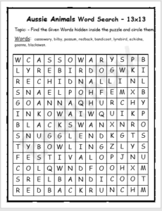 Australian Animals Word Search Printables - EnglishBix
