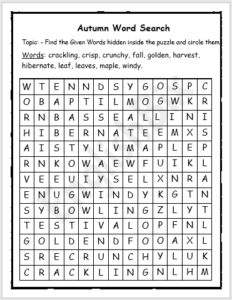 Autumn Season Word Search Printable - EnglishBix