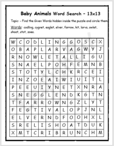 Baby Animals Word Search Puzzles Printable - EnglishBix