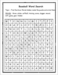 Baseball Word Search Puzzles Printable - EnglishBix