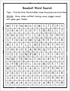 Baseball Word Search Puzzles Printable - EnglishBix