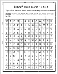 Beowulf Epic Word Search Printable - EnglishBix