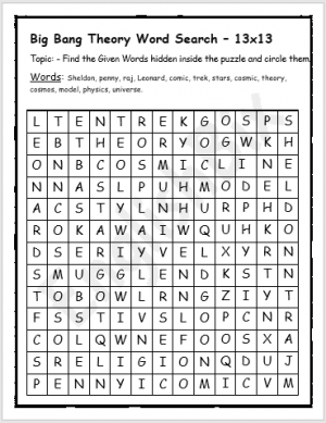 Big Bang Theory Word Search Printable - EnglishBix