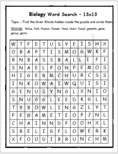 Biology Word Search Puzzle Printable - EnglishBix