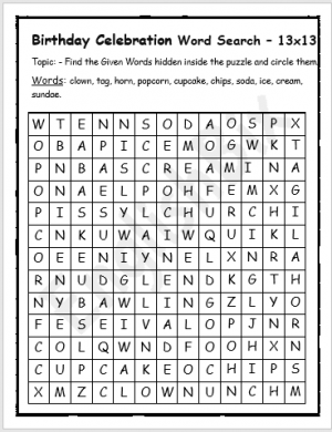 Birthday Celebration Word Search Printable - EnglishBix