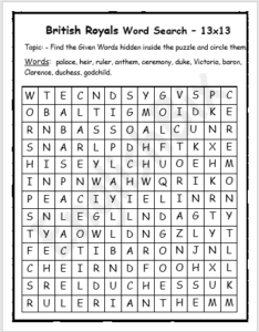 British Royals Word Search Printable - EnglishBix