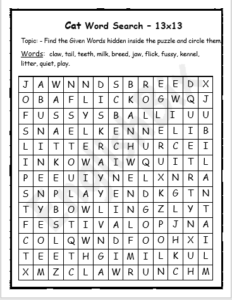 Cat Word Search Puzzle Printable - EnglishBix