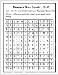 Chocolate Word Search Printable - EnglishBix