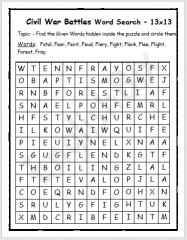 Civil War Battles Word Search Printable - EnglishBix