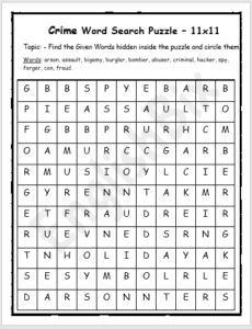 Crime and Criminal Word Search Printable - EnglishBix