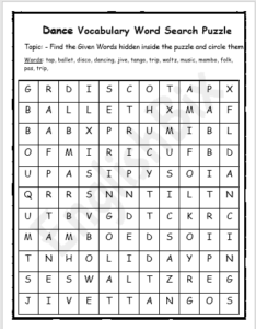 Dance Word Search Printable - EnglishBix
