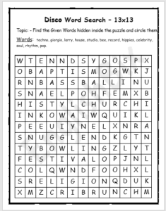 Disco Word Search Printable - EnglishBix