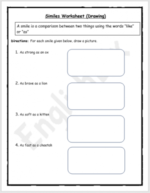 Drawing Picture for a Simile Worksheet - EnglishBix