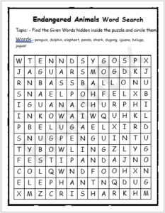 Endangered Animals Word Search Printable - EnglishBix