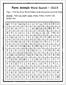 Farm Animals Word Search Printable - EnglishBix