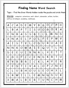 Finding Nemo Word Search Printable - EnglishBix