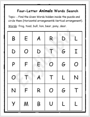 Animals Word Search Puzzles Printable Workbook - EnglishBix