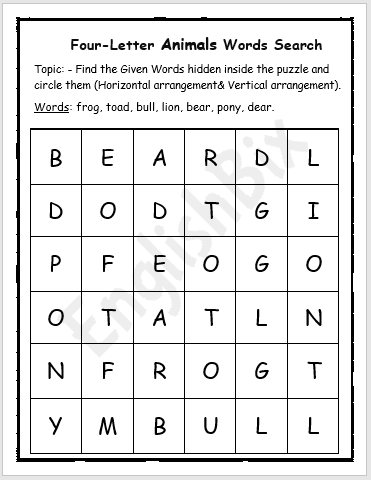 Animals Word Search Puzzles Printable Workbook - EnglishBix