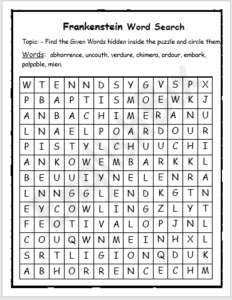 Frankenstein Word Search Printable - EnglishBix