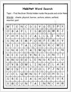 Habitat Word Puzzles Printable Workbook - EnglishBix