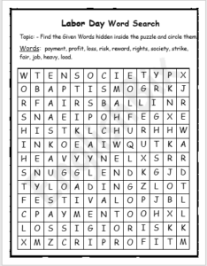 Labour Day Word Puzzles Mini Workbook - EnglishBix